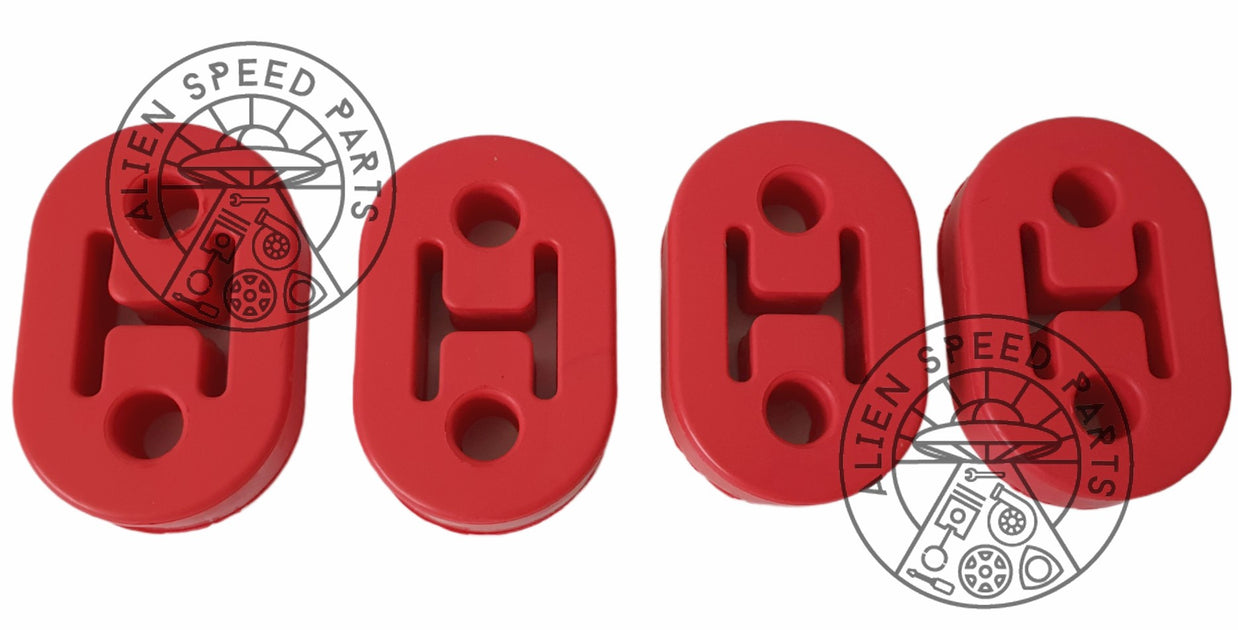 Exhaust Hanger Mounts - Polyurethane - Red & Black — Alien Speed Parts