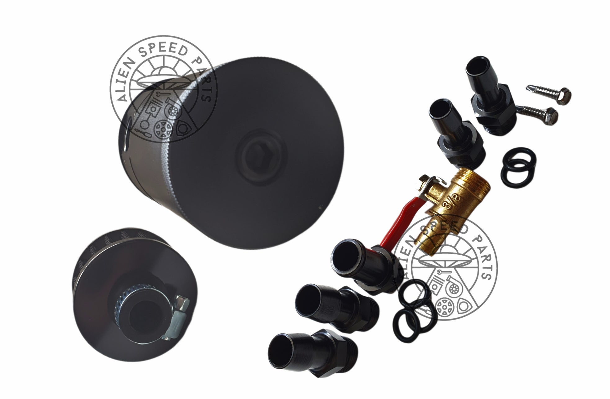 Oil Catch Can Kit with Fittings - Billet - Black — Alien Speed Parts