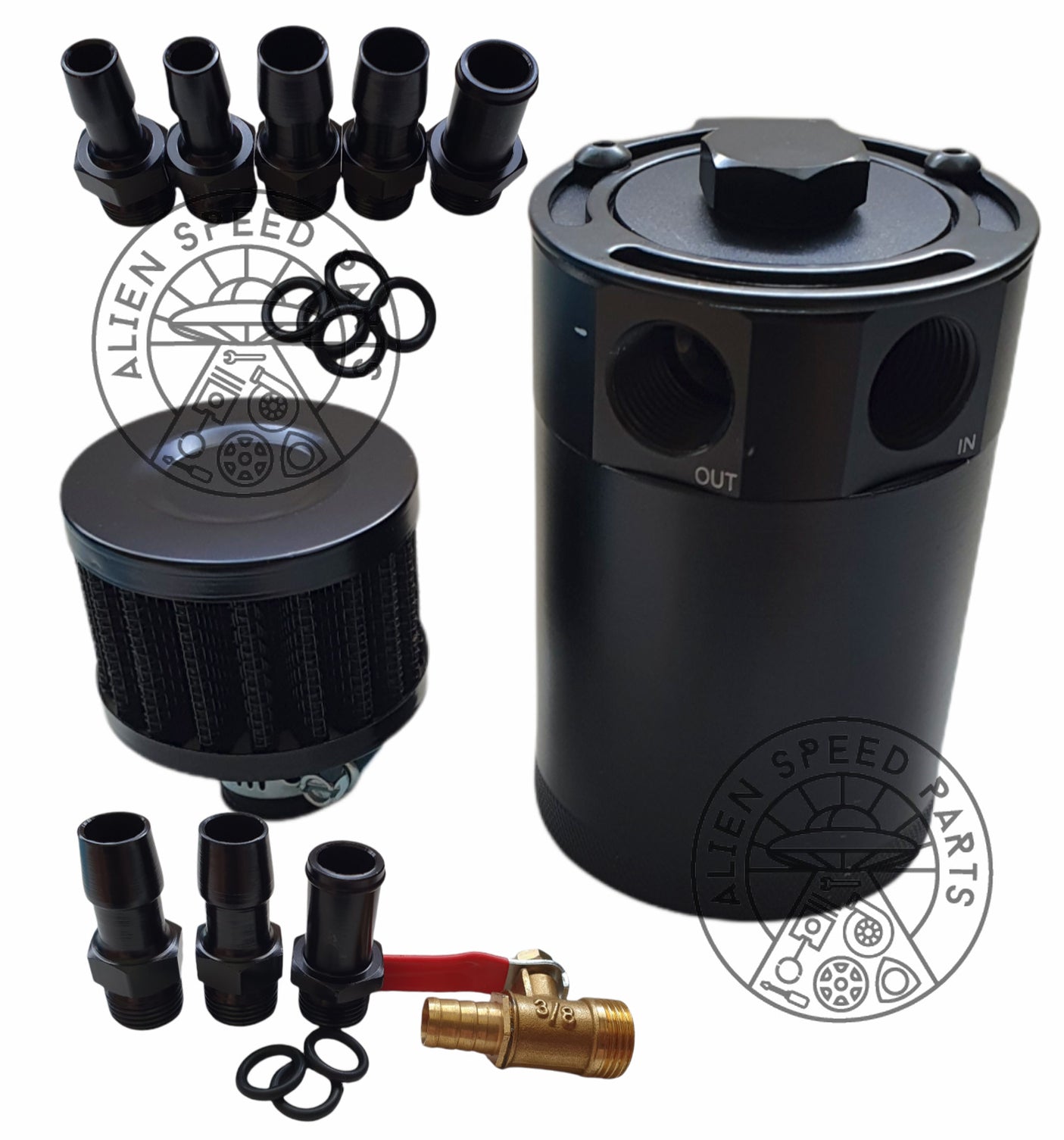 Oil Catch Can Kit with Fittings - Billet - Black — Alien Speed Parts